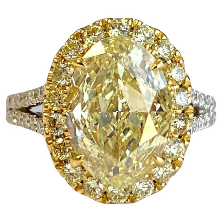 18k 2 Tone UGS Certified Appraiser Fancy Light Yellow Oval 4.51ct. Diamond Ring For Sale at 1stDibs