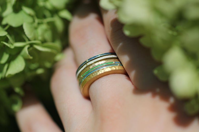 18K 22K Recycled Gold Enamel Ring Stack Fashion Wedding Gift for Her or ...