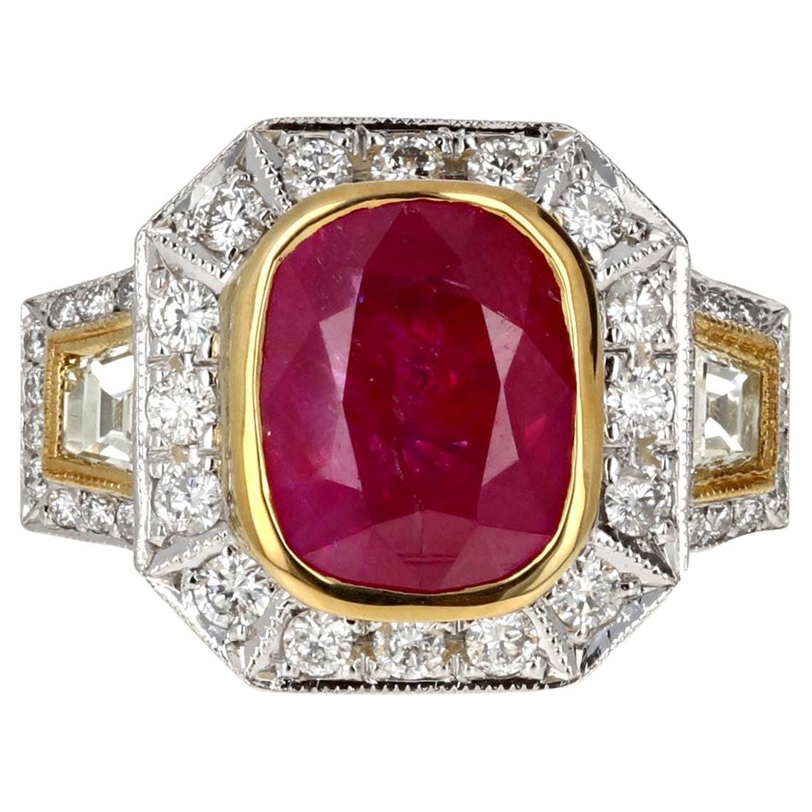 Retro Diamond and Ruby Cocktail Ring at 1stDibs
