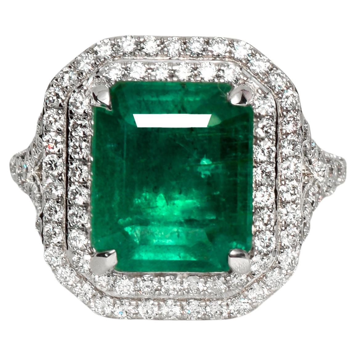 IGI 18k 8.56 Ct Emerald and Diamond Antique Art Deco Style Engagement ...