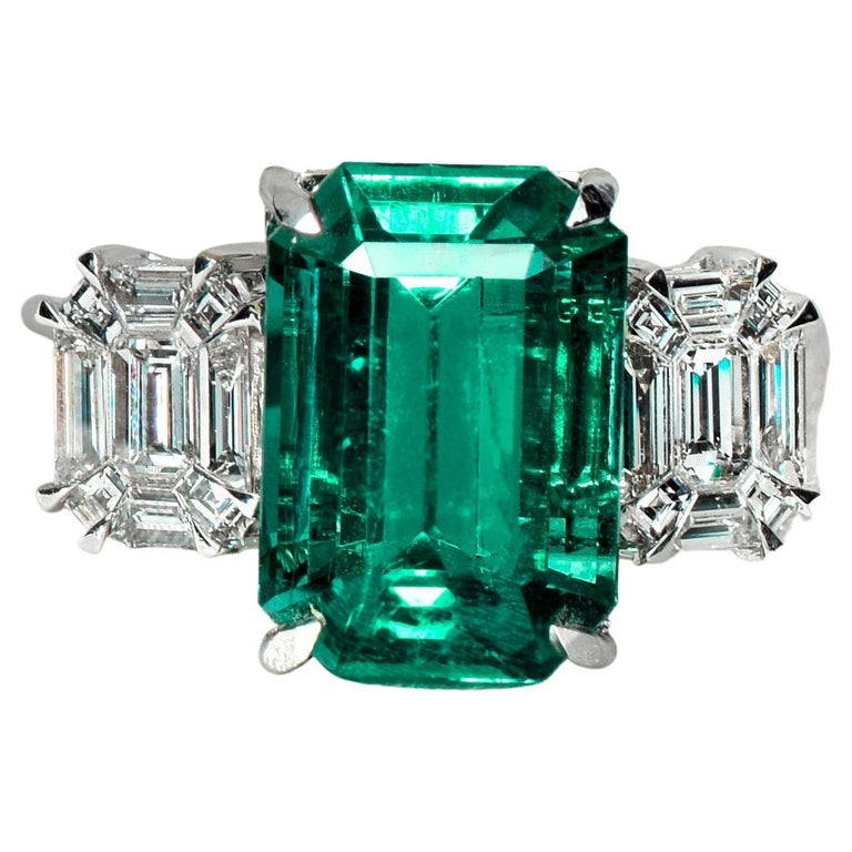 18k 4.25ct Colombia Emerald&Diamond Antique Art Deco Style Engagement ...