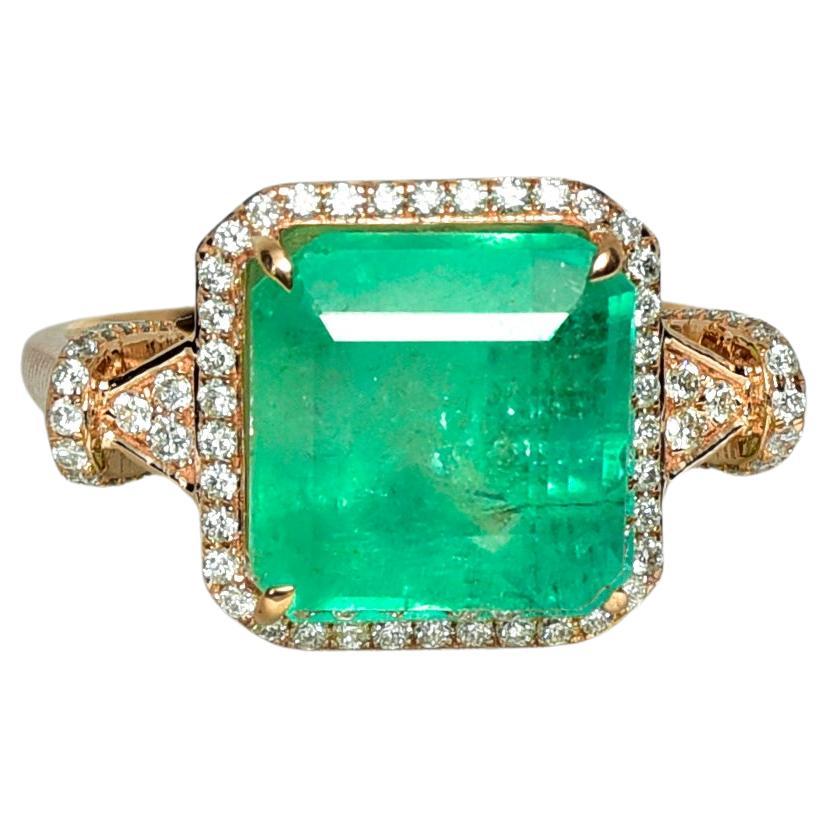 18k 7.52 ct Colombia Emerald&Diamond Antique Art Deco Style Engagement ...
