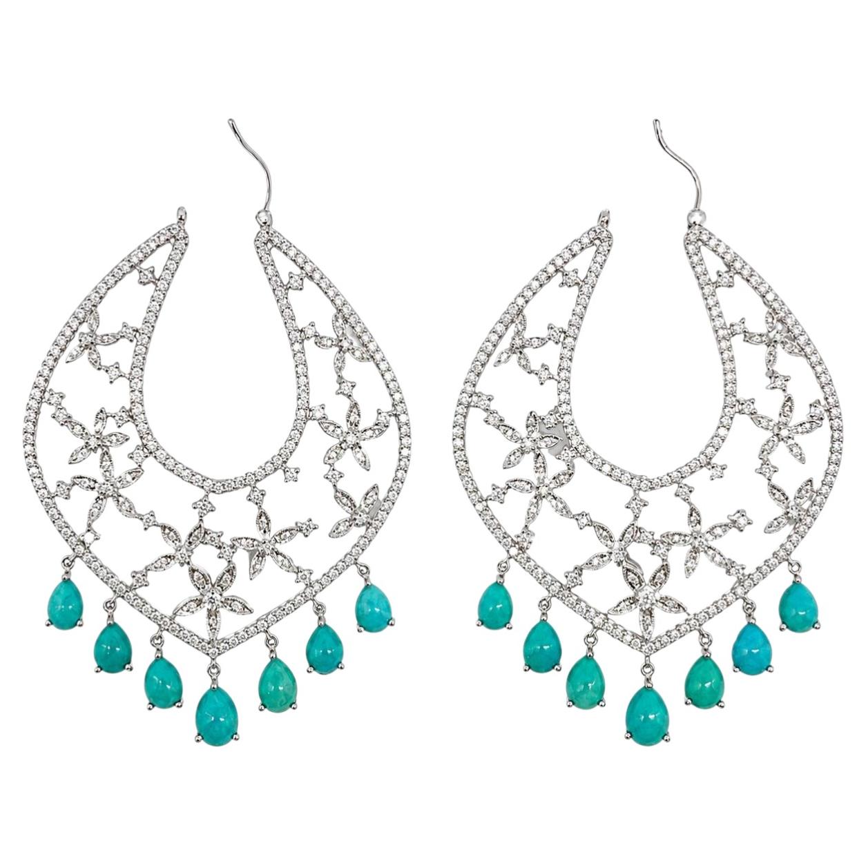 18K 7.23 Carat Persian Turquoise and Diamond Chandelier Earrings For ...