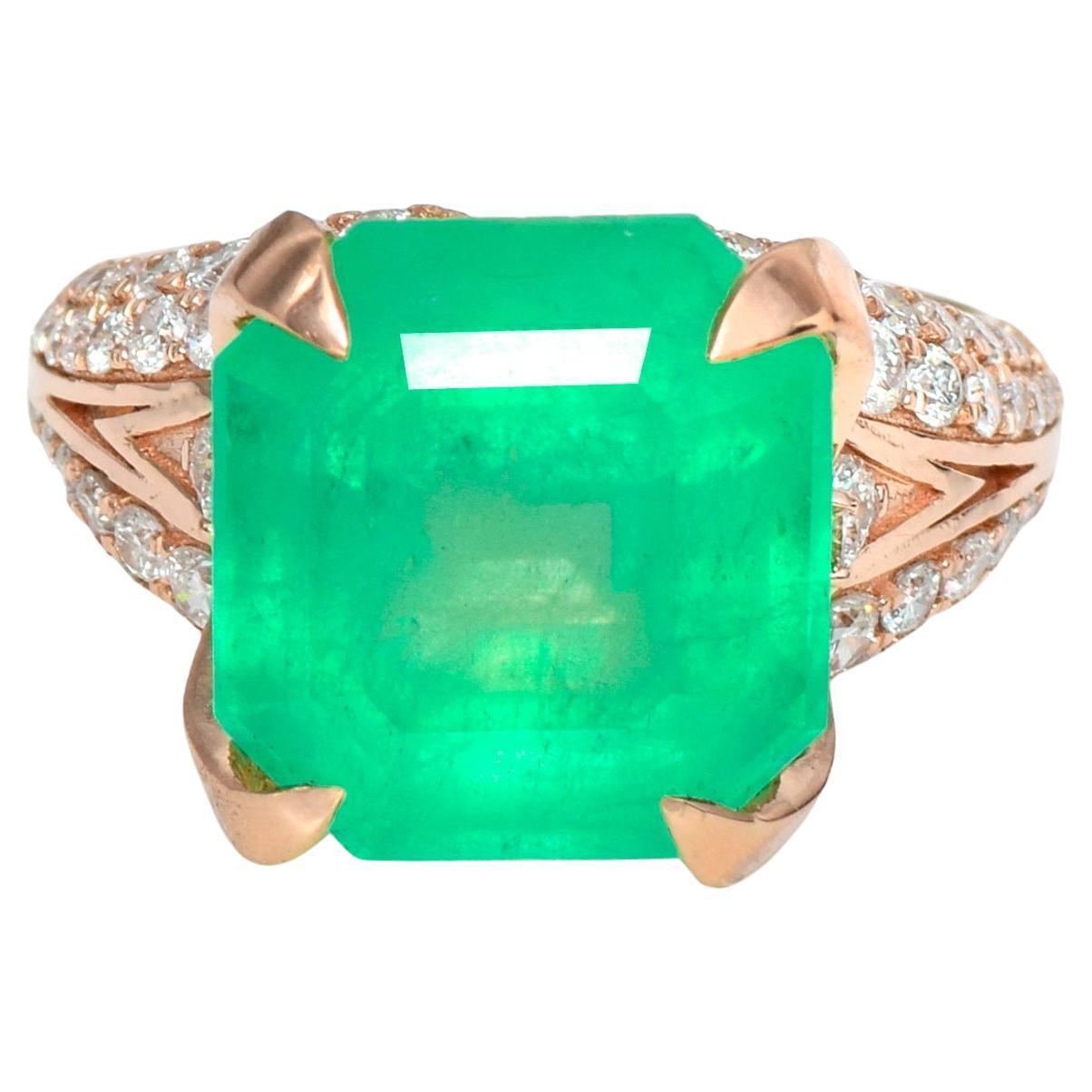 18k 4.25ct Colombia Emerald&Diamond Antique Art Deco Style Engagement ...