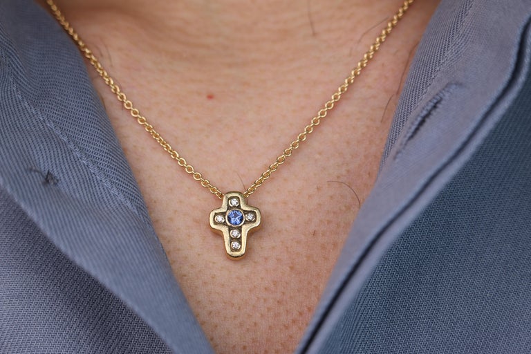 Yellow Gold Alex Sepkus Diamond, Sapphire Cross Pendant at 1stDibs