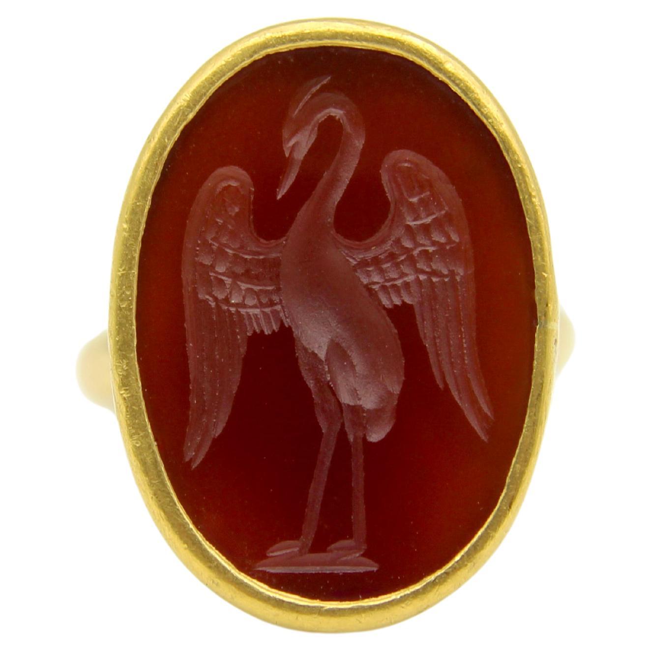 Antique Intaglio set in a 22K Yellow Gold Contemporary Ring For Sale at ...