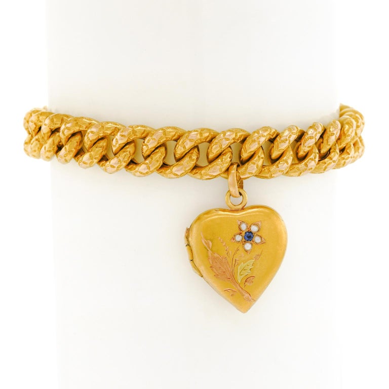 18k Antique French Bracelet with 14k Heart at 1stDibs