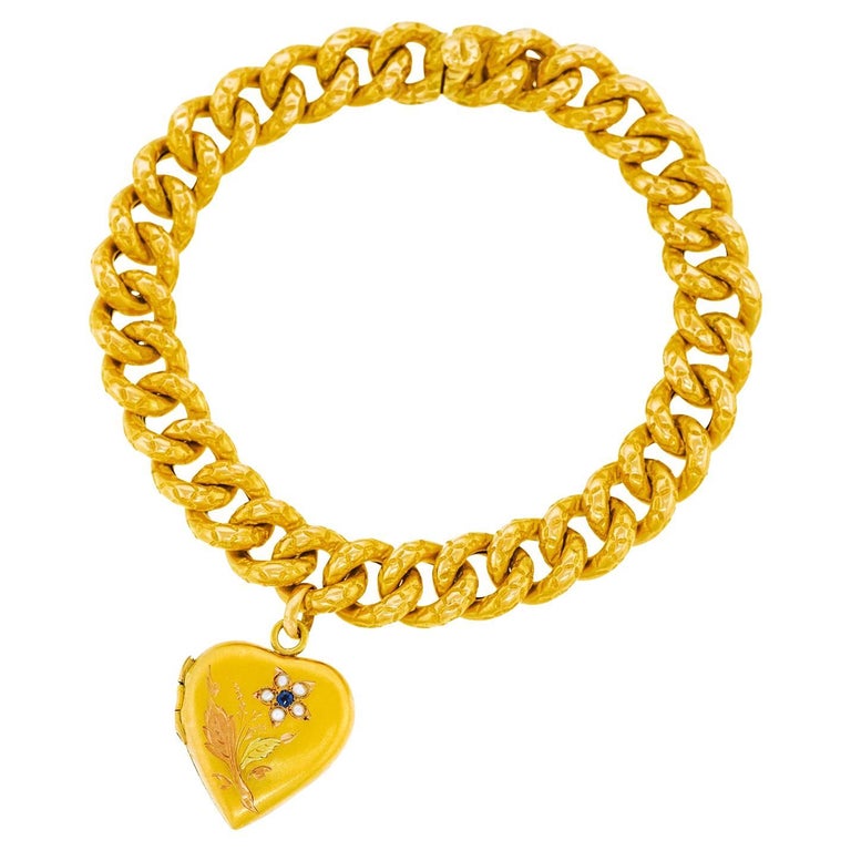 18k Antique French Bracelet with 14k Heart at 1stDibs