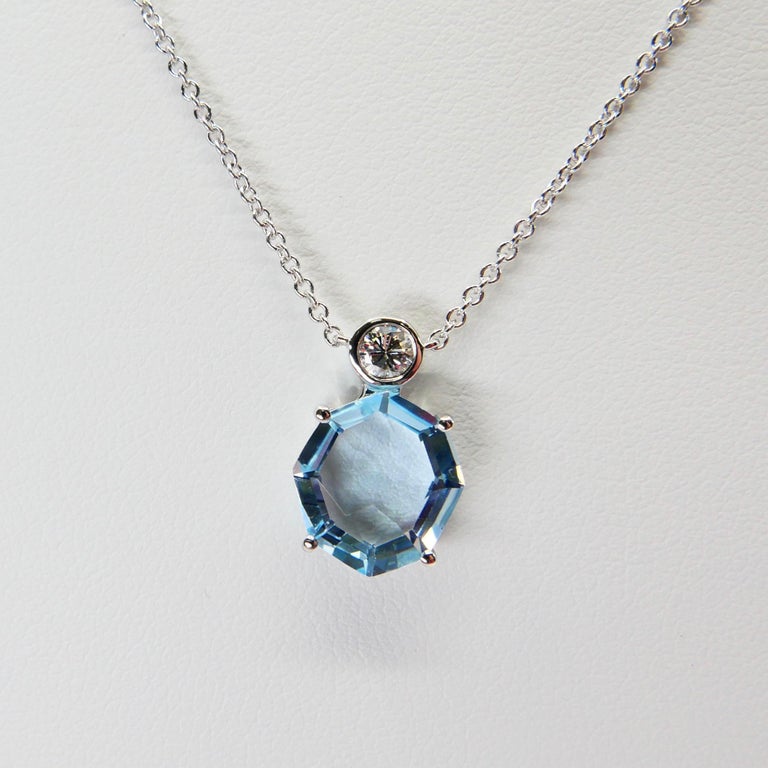18 Karat Baby Blue Topaz and Diamond Layered Drop Necklace, Powder Blue ...