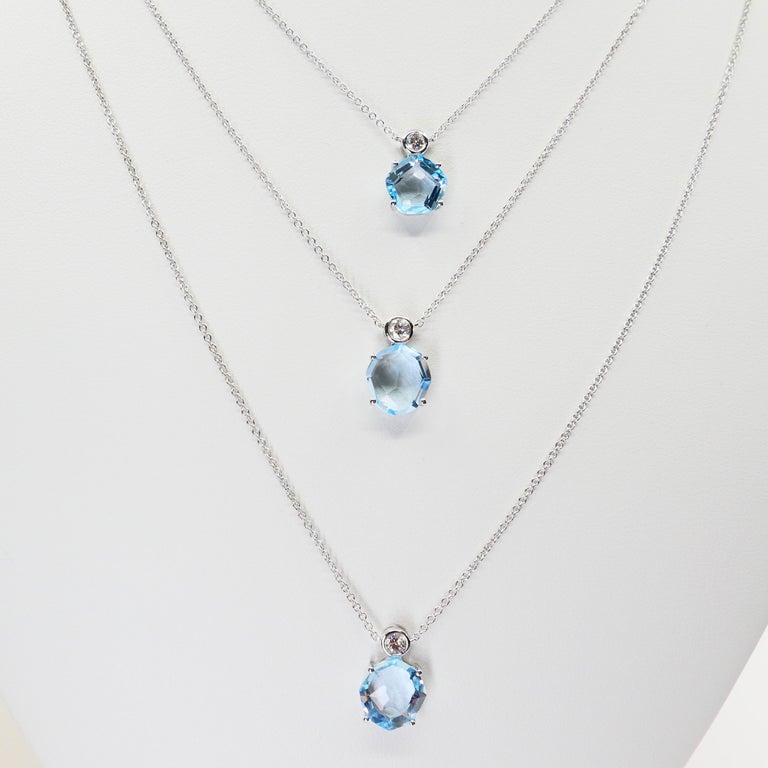 18 Karat Baby Blue Topaz and Diamond Layered Drop Necklace, Powder Blue ...