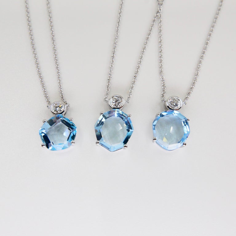 18 Karat Baby Blue Topaz and Diamond Layered Drop Necklace, Powder Blue ...