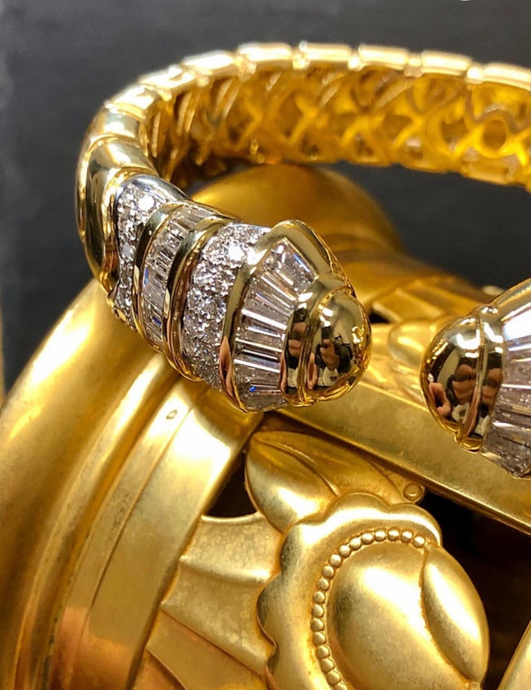 18K Baguette Diamond Cuff Bracelet For Sale at 1stDibs