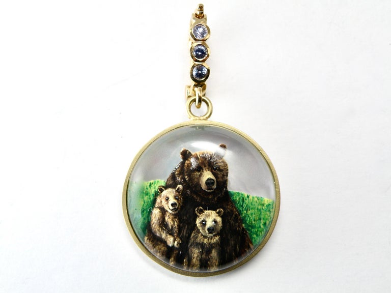 18K Black Bear Reverse Crystal Pendant with Sapphire Bail For Sale at ...
