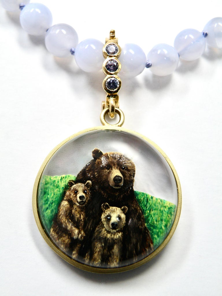 18K Black Bear Reverse Crystal Pendant with Sapphire Bail For Sale at ...