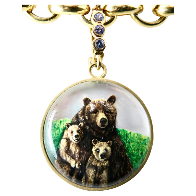 18K Black Bear Reverse Crystal Pendant with Sapphire Bail For Sale at ...