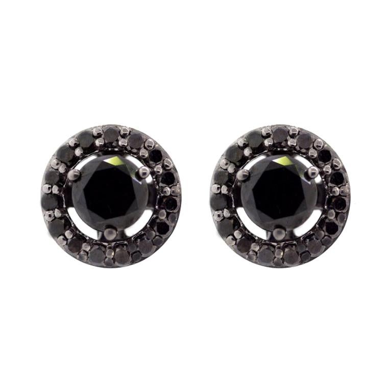 Alessa Black Diamond Studs 18 Karat Black Gold Cluster Bloom By Lu Collection For Sale at 1stDibs