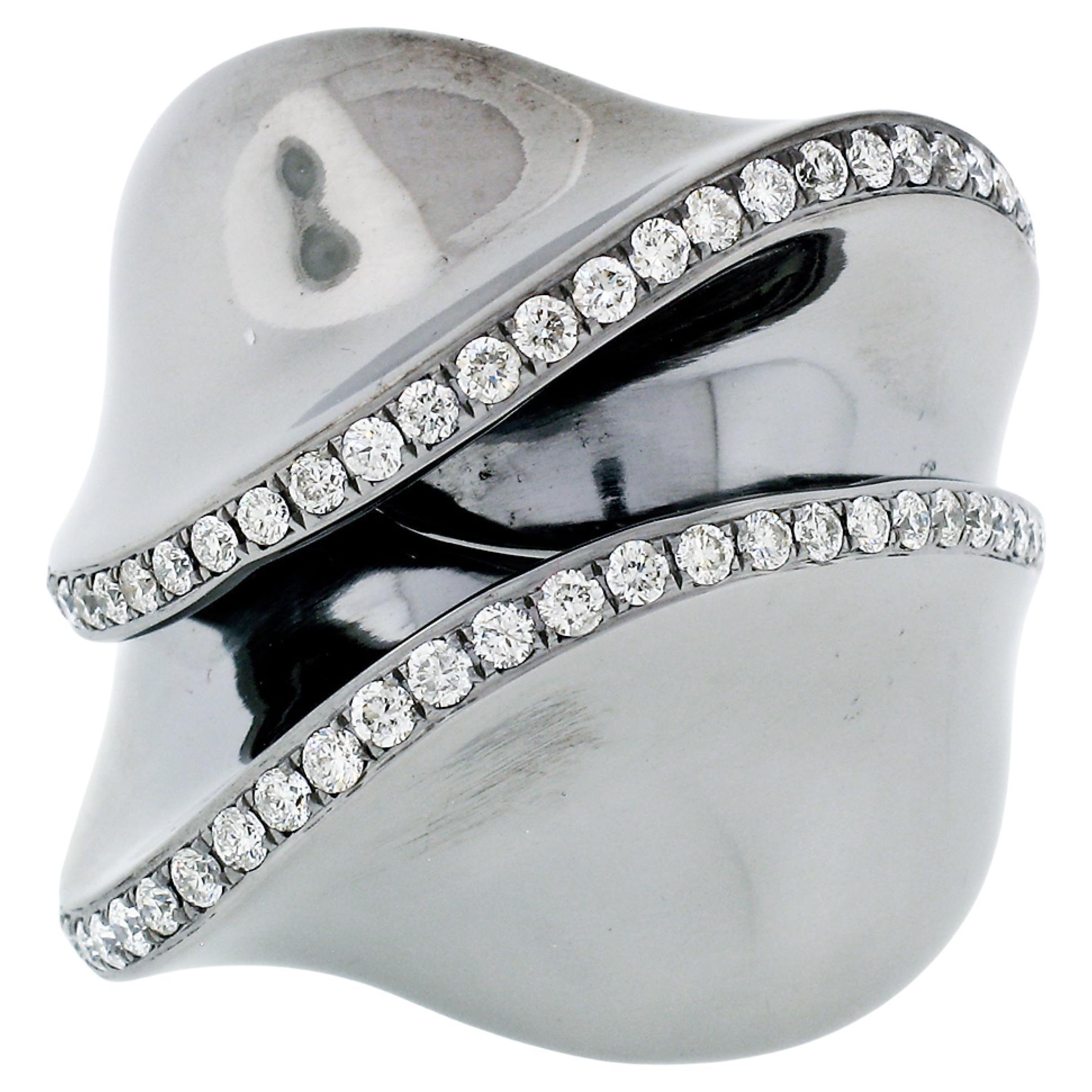 18k Black Gold .56ctw Large Wavy Round Diamond Modernist Cocktail ...