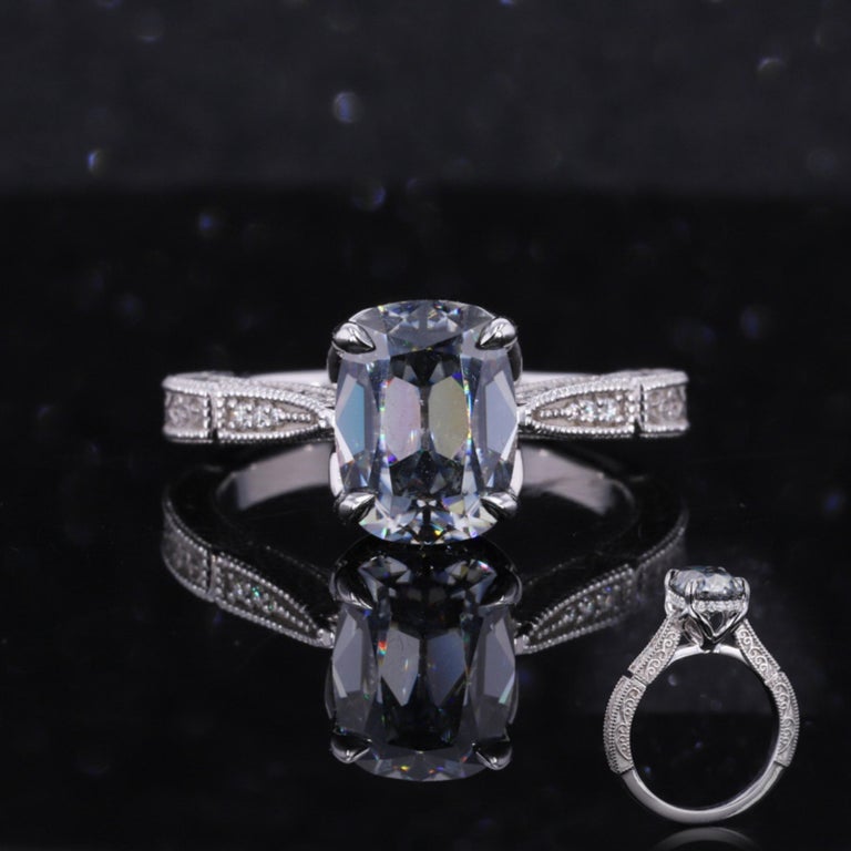 Customizable 18K Blue Gold Grey Diamonds Engagement Wedding Ring 10mm ...