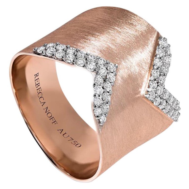 18k Brushed Rose Gold and Diamonds Block Ring For Sale at 1stDibs