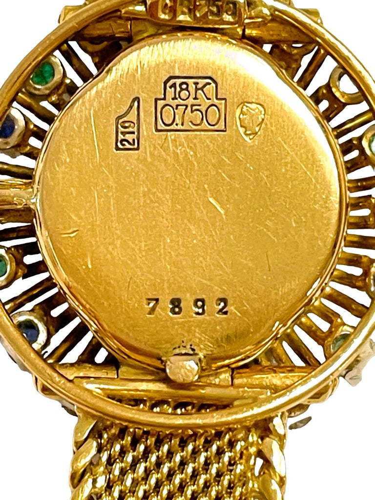 18k Bucherer Quartz Watch with Diamonds, Sapphires and Emeralds with GIA Appraisal For Sale at ...