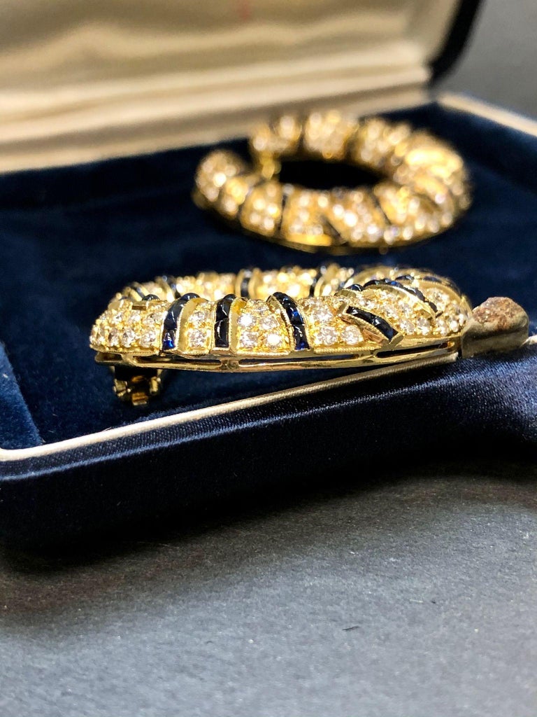 18K Buff Top Sapphire Diamond Back To Front Hoop Earrings For Sale at ...