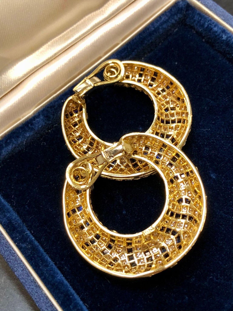 18K Buff Top Sapphire Diamond Back To Front Hoop Earrings For Sale at ...