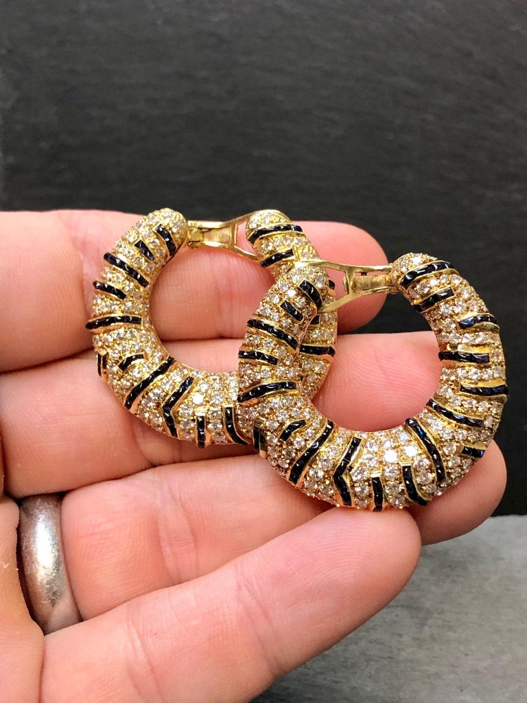 18K Buff Top Sapphire Diamond Back To Front Hoop Earrings For Sale at ...