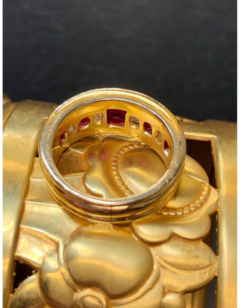 18K Burmese Ruby Princess Cut Diamond Band For Sale at 1stDibs