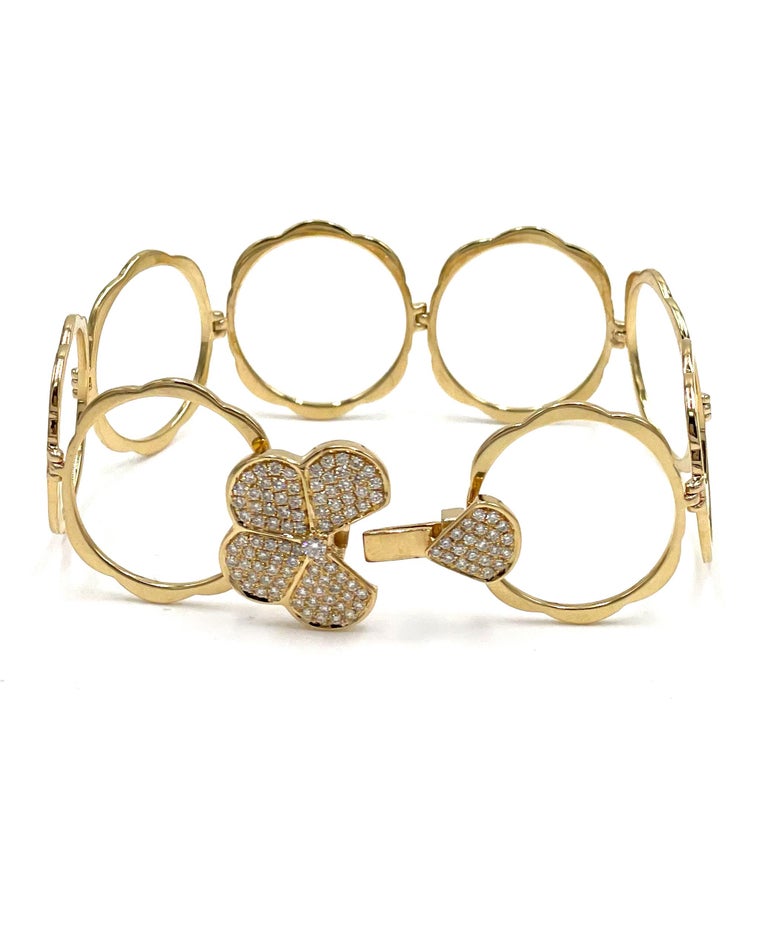 18K Yellow Gold and Diamond Convertible Flower Ring Bracelet For Sale ...
