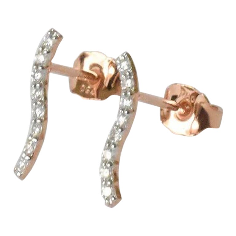 18k Rose Gold Curved Bar Earrings Diamond Studs Minimalist Trendy ...