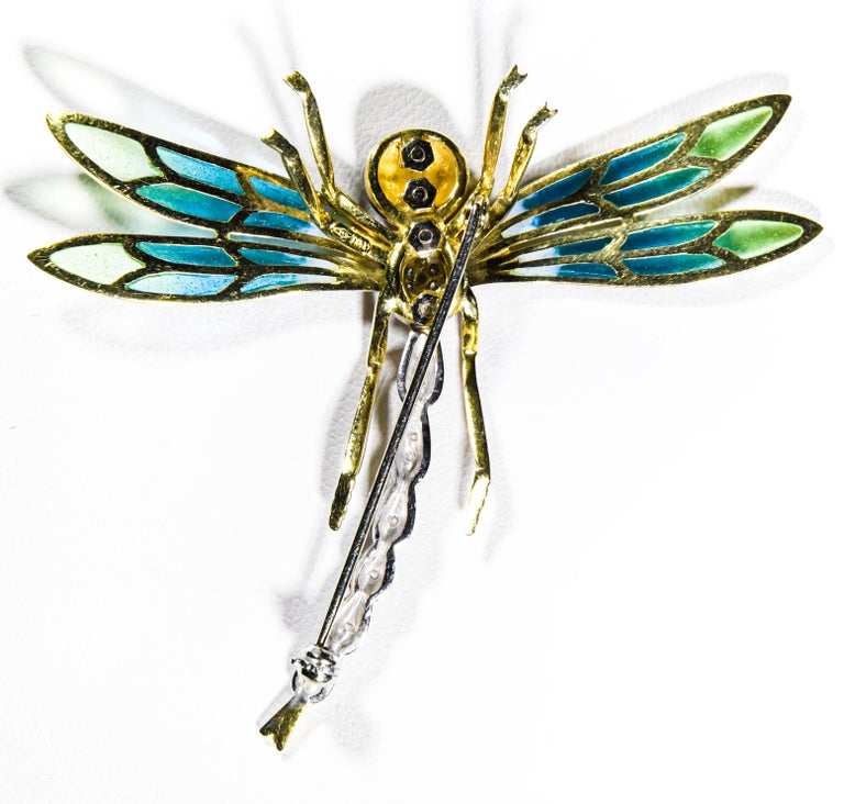 18K Darling Dragonfly with Diamonds and Enamel Brooch, 1980s For Sale ...