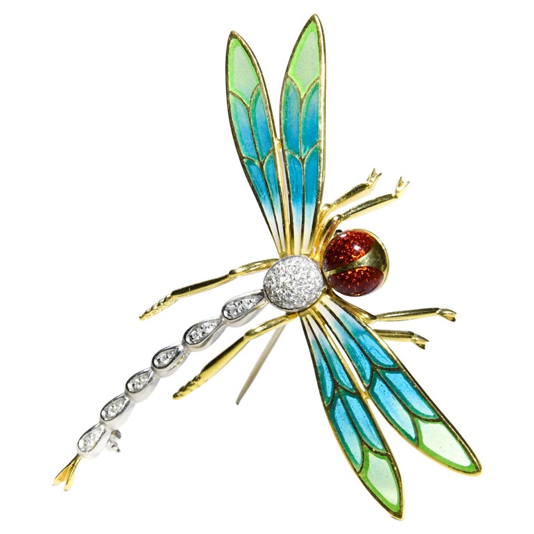 18K Darling Dragonfly with Diamonds and Enamel Brooch, 1980s For Sale ...