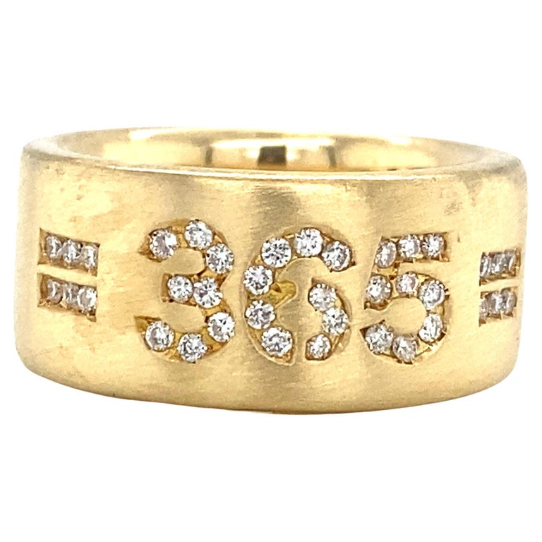 18k Diamond '365' Wide Band Yellow Gold For Sale at 1stDibs