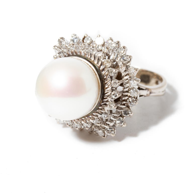 18k Diamond and Pearl Ring at 1stDibs