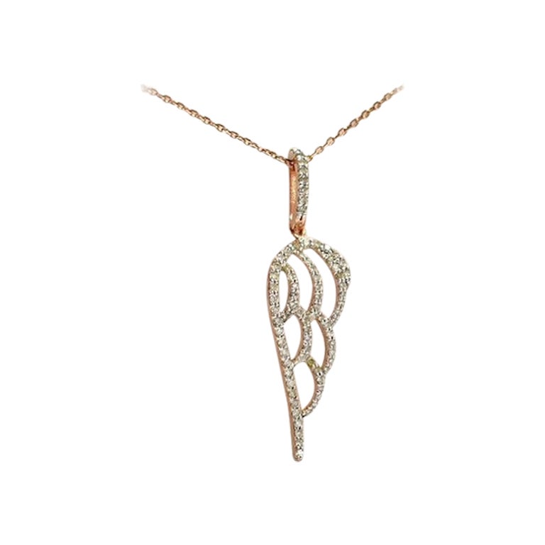 0.74 Carat GVS Round Diamond Angel Wings Chain Necklaces 18 Karat Gold ...