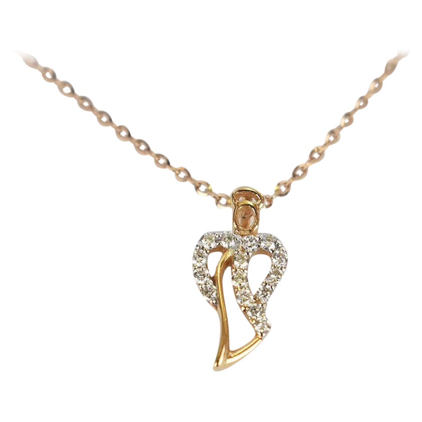 14k Gold Diamond Angle Necklace Minimalist Heart Guardian Angel ...