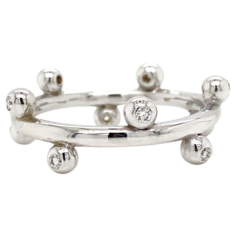 18K Diamond Bezel Stackable Band Ring White Gold For Sale at 1stDibs