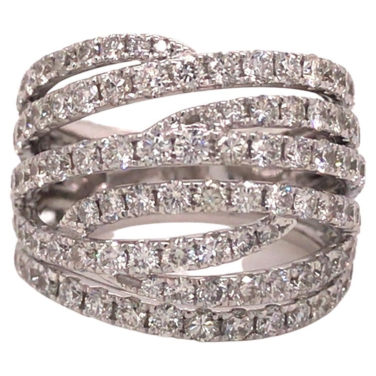 18K Diamond Crossover Band White Gold For Sale at 1stDibs