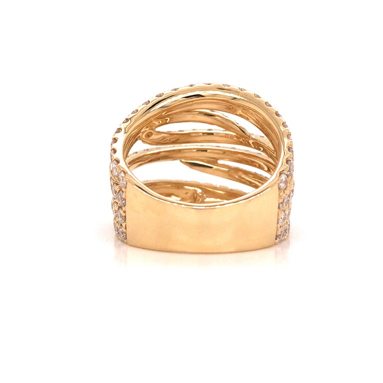 18K Diamond Crossover Band Yellow Gold For Sale at 1stDibs