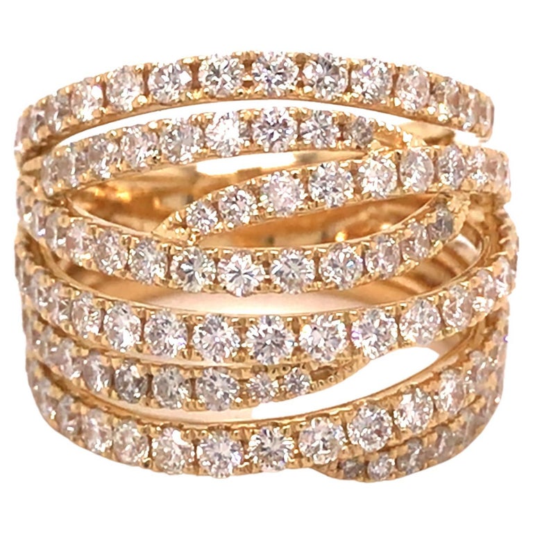 18K Diamond Crossover Band Yellow Gold For Sale at 1stDibs