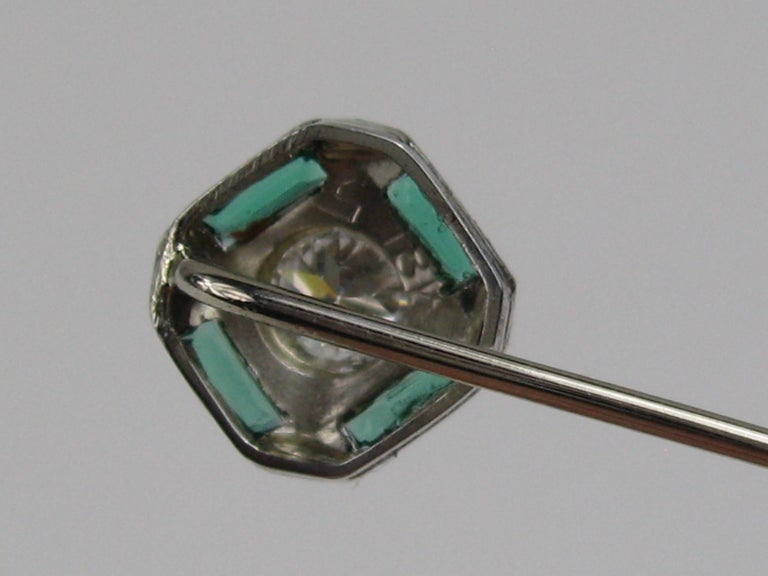 18 Karat Diamond and Emerald Stick Pin Art Deco Brooch at 1stDibs ...