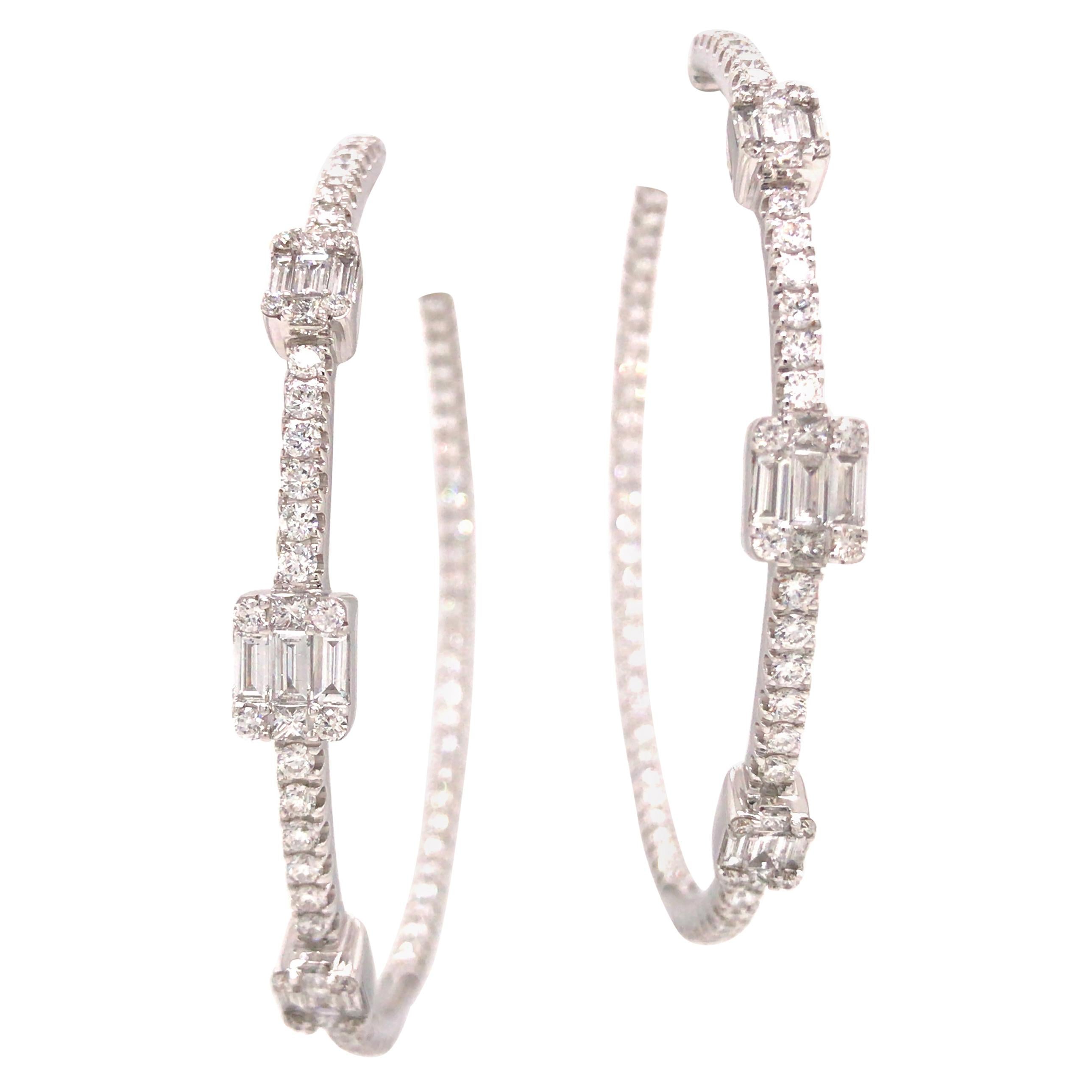 14K Diamond Oval In/Out Hoop Earrings Yellow Gold For Sale at 1stDibs