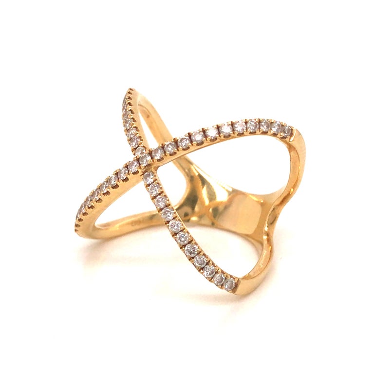 18K Diamond Open Space 'X' Ring Yellow Gold at 1stDibs