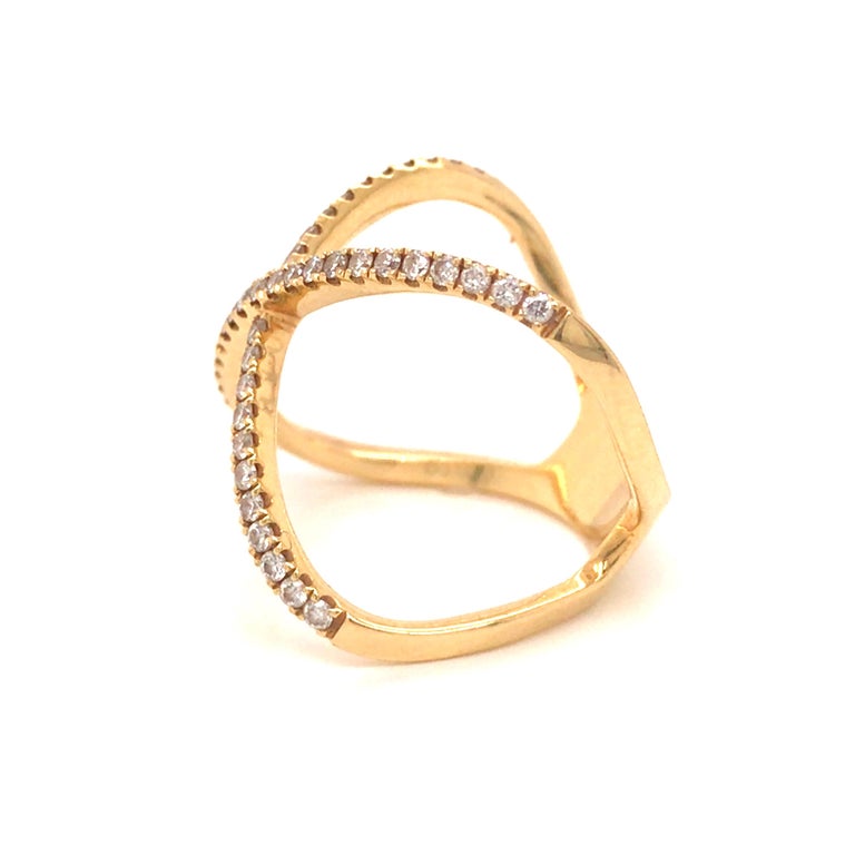 18K Diamond Open Space 'X' Ring Yellow Gold at 1stDibs