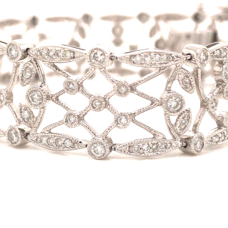 18K Diamond Open Weave Bracelet White Gold For Sale at 1stDibs