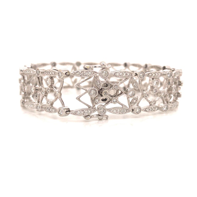 18K Diamond Open Weave Bracelet White Gold For Sale at 1stDibs