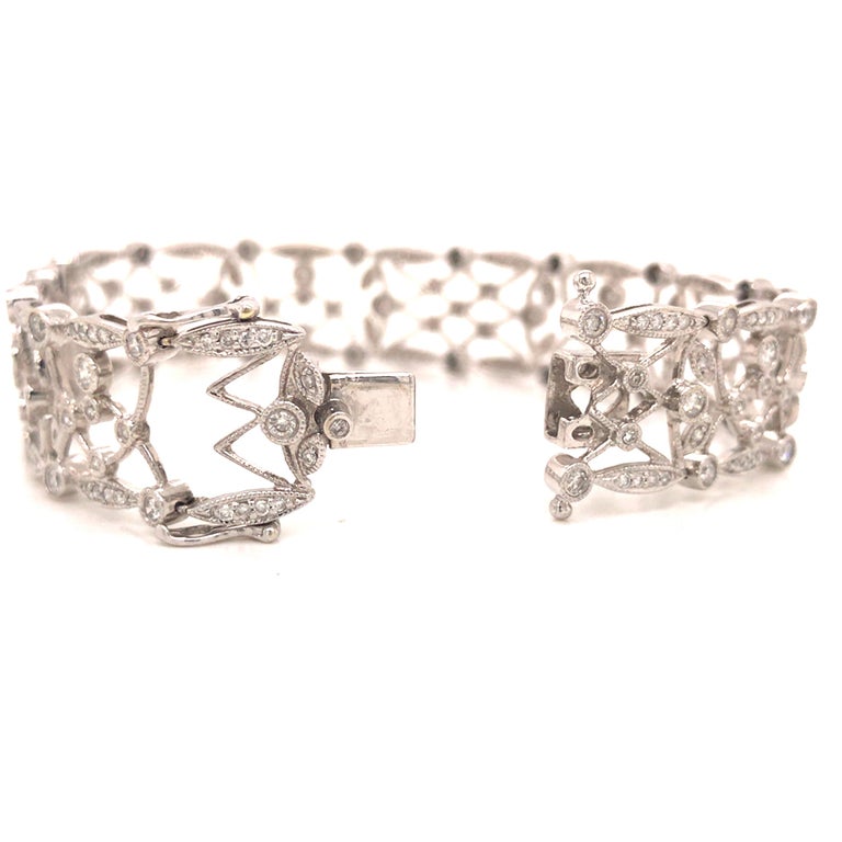 18K Diamond Open Weave Bracelet White Gold For Sale at 1stDibs