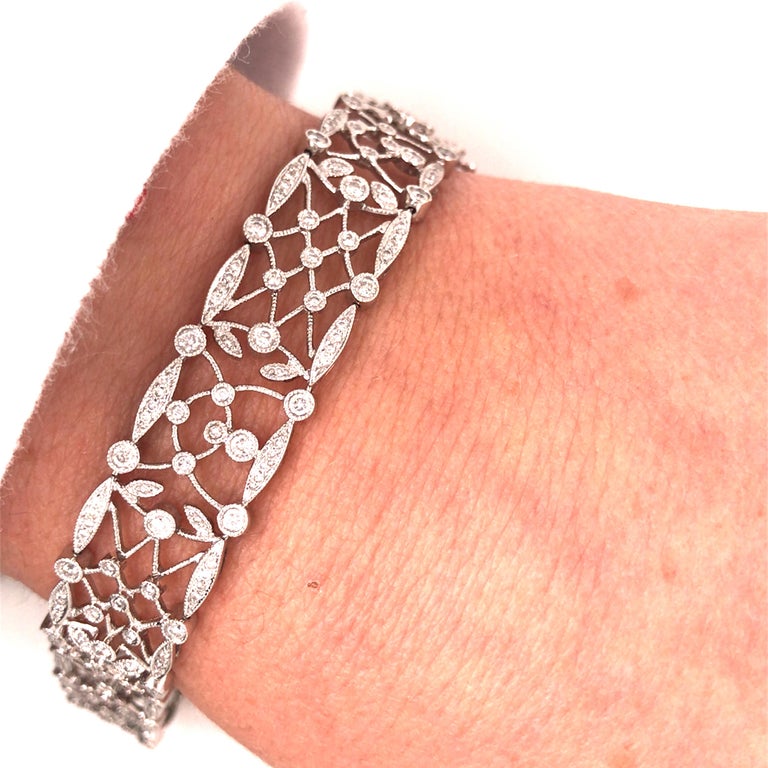 18K Diamond Open Weave Bracelet White Gold For Sale at 1stDibs
