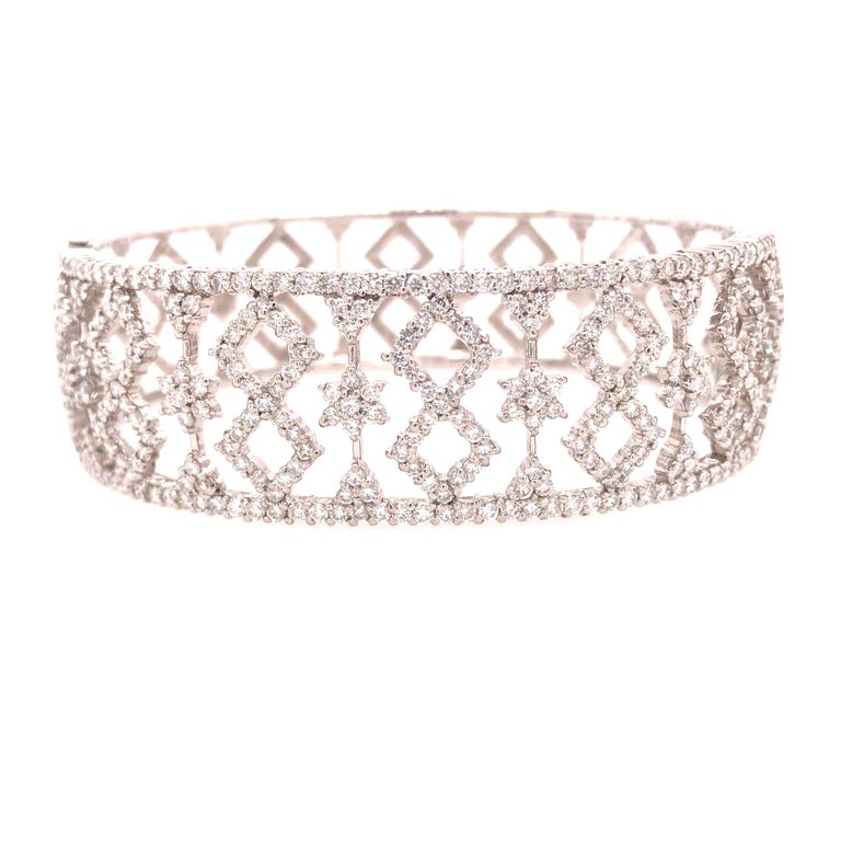18K Diamond Wide Bangle Cuff White Gold For Sale at 1stDibs