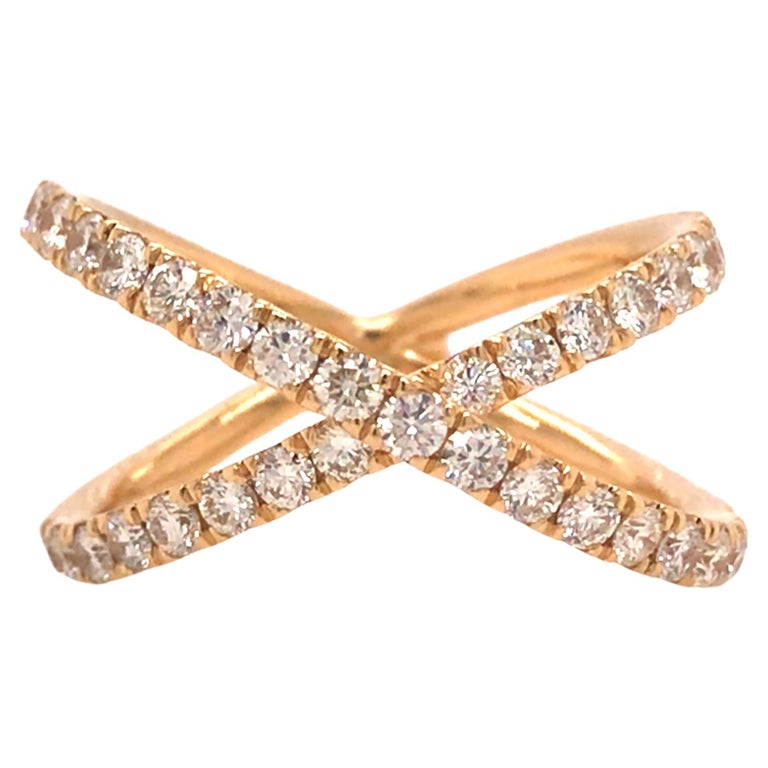 18K Diamond 'X' Crossover Ring Yellow Gold For Sale at 1stDibs